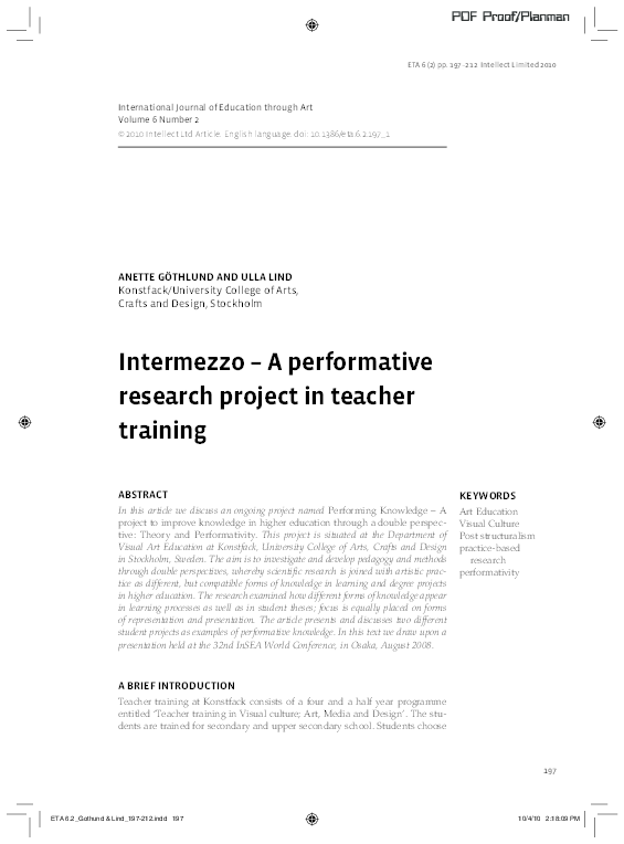 (PDF) Intermezzo-A performative research project in teacher training
