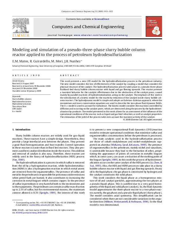 (PDF) Modeling and simulation of a pseudo-three-phase slurry bubble column reactor applied to ...