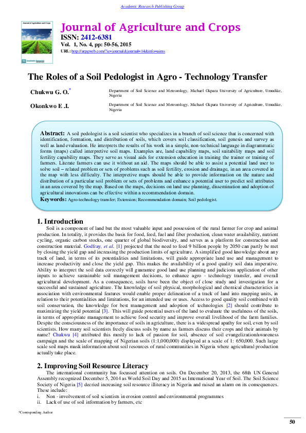 (PDF) Journal of Agriculture and Crops The Roles of a Soil Pedologist ...