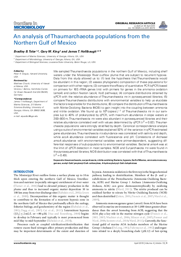 (PDF) An analysis of thaumarchaeota populations from the northern gulf ...