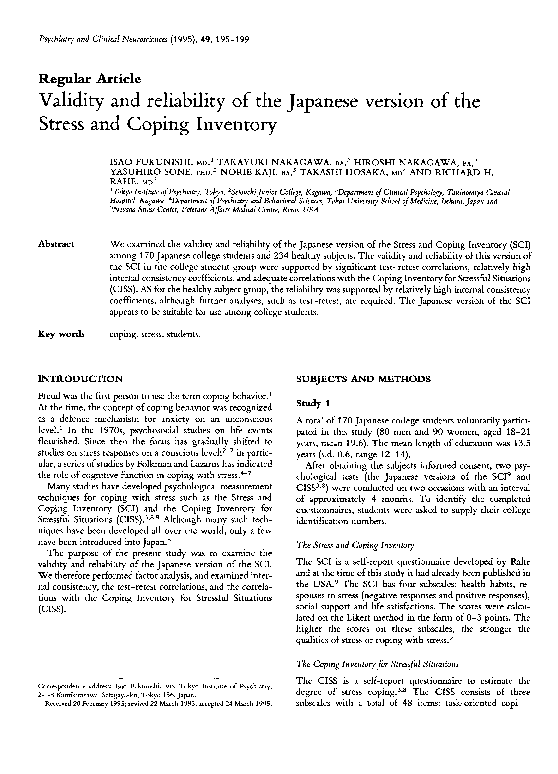 (PDF) Validity and reliability of the Japanese version of the Stress ...