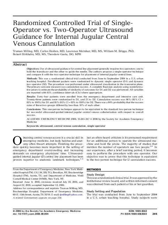 (PDF) Randomized Controlled Trial of Single-Operator vs. Two-Operator Ultrasound Guidance for ...