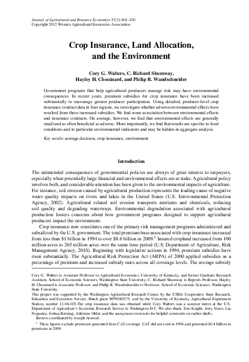 (PDF) Crop Insurance, Land Allocation, and the Environment