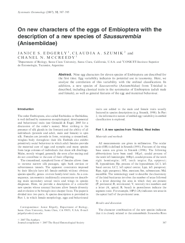 (PDF) On new characters of the eggs of Embioptera with the description ...