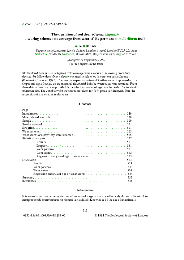 (PDF) The dentition of red deer ( Cervus elaphus ): a scoring scheme to ...