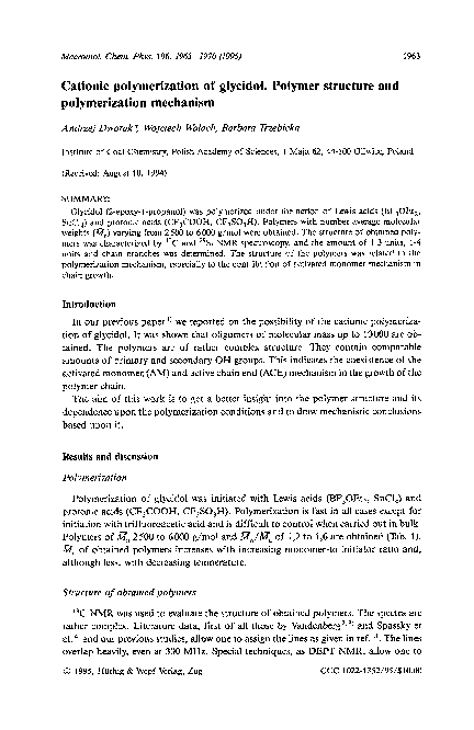 (PDF) Cationic polymerization of glycidol. Polymer structure and ...