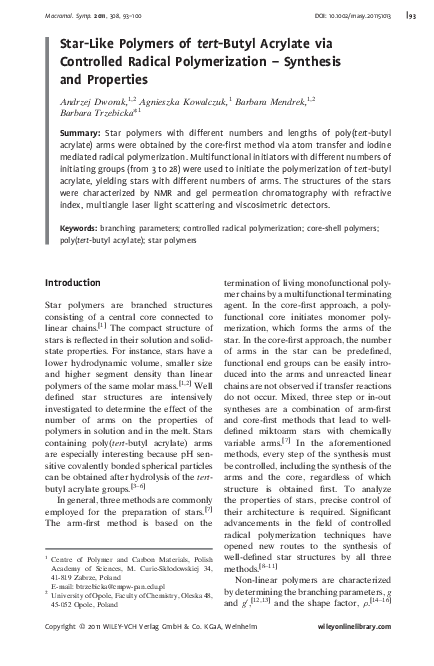 (PDF) Core cross-linked star polymers via controlled radical polymerisation | anton blencowe ...