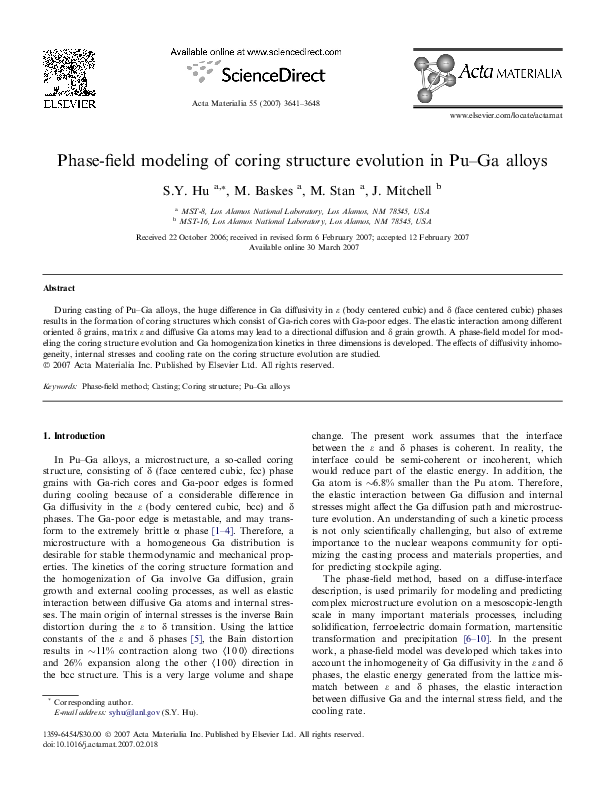 (PDF) Phase-field modeling of coring structure evolution in Pu–Ga alloys