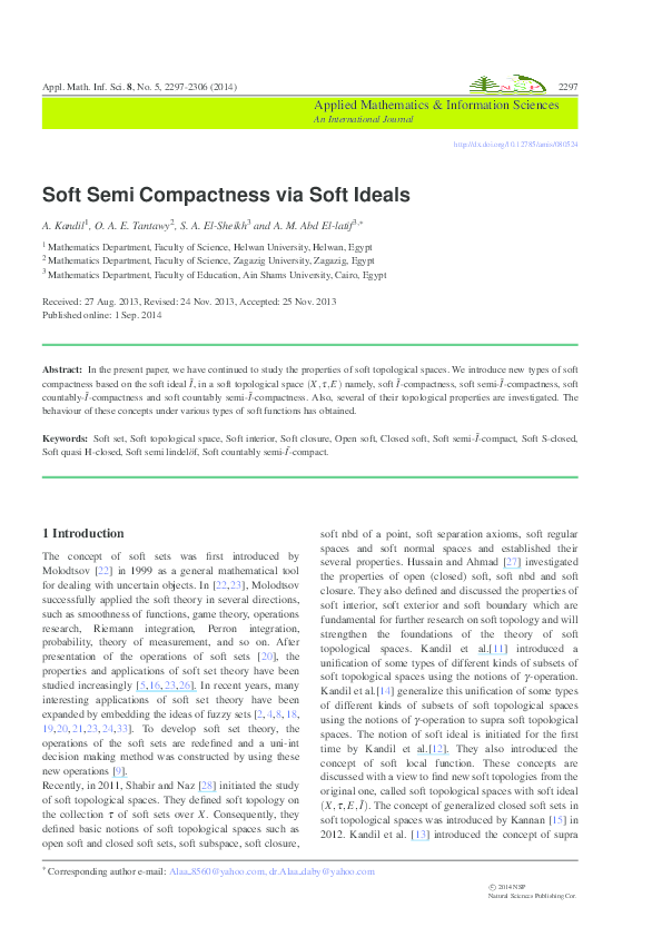 (PDF) Soft semi compactness via soft ideals