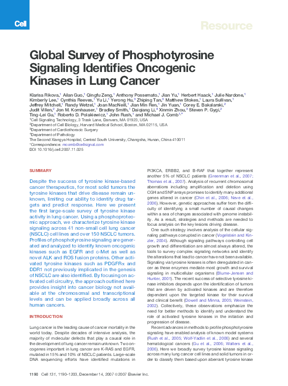 (PDF) Global Survey of Phosphotyrosine Signaling Identifies Oncogenic ...