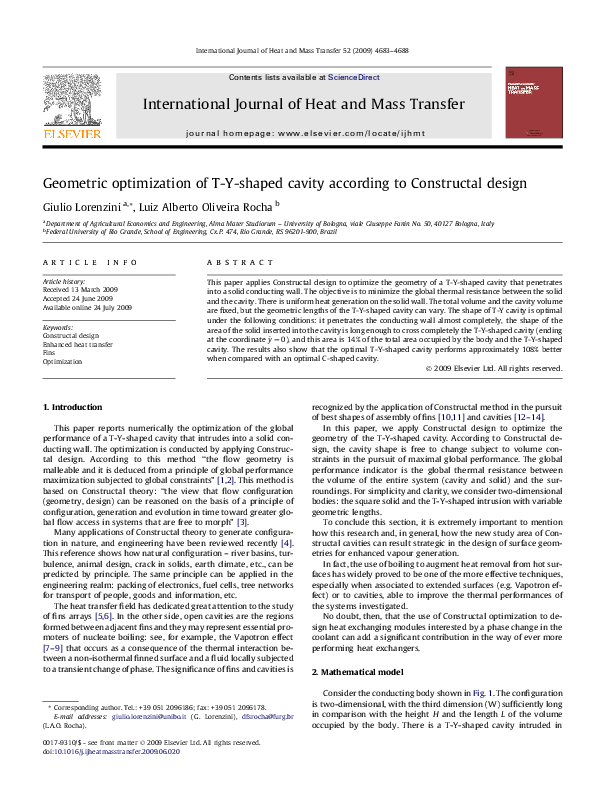 (PDF) Geometric optimization of T-Y-shaped cavity according to Constructal design