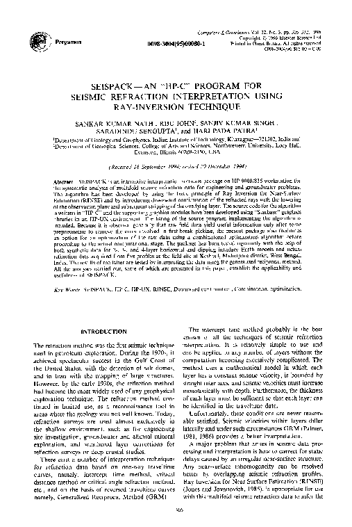 (PDF) SEISPACK—An “HP-C” program for seismic refraction interpretation using ray-inversion technique