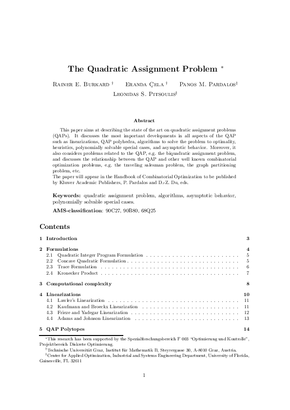 (PDF) The Quadratic Assignment Problem