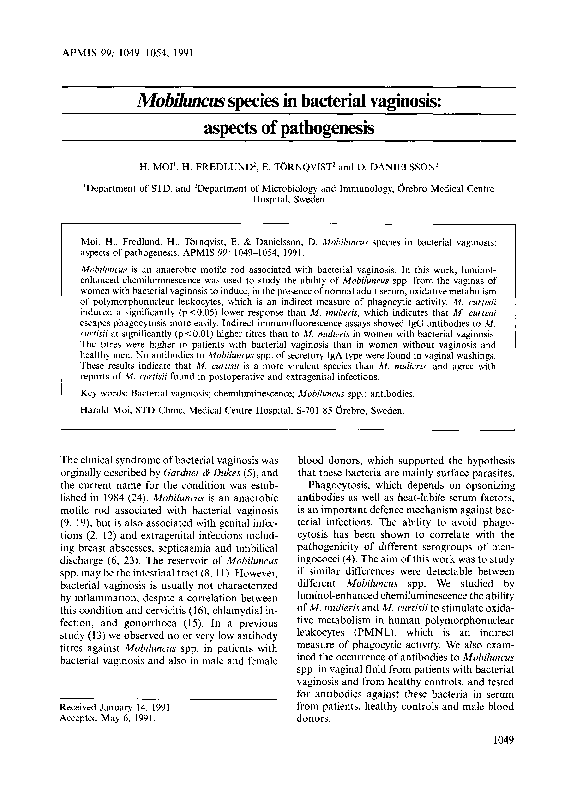 (PDF) Mobiluncus species in bacterial vaginosis: aspects of pathogenesis