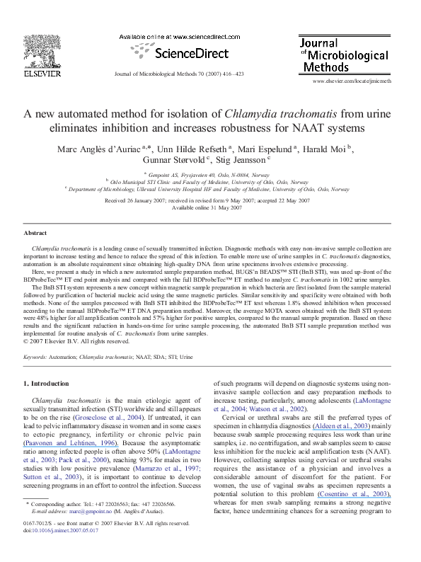 (PDF) A new automated method for isolation of Chlamydia trachomatis ...
