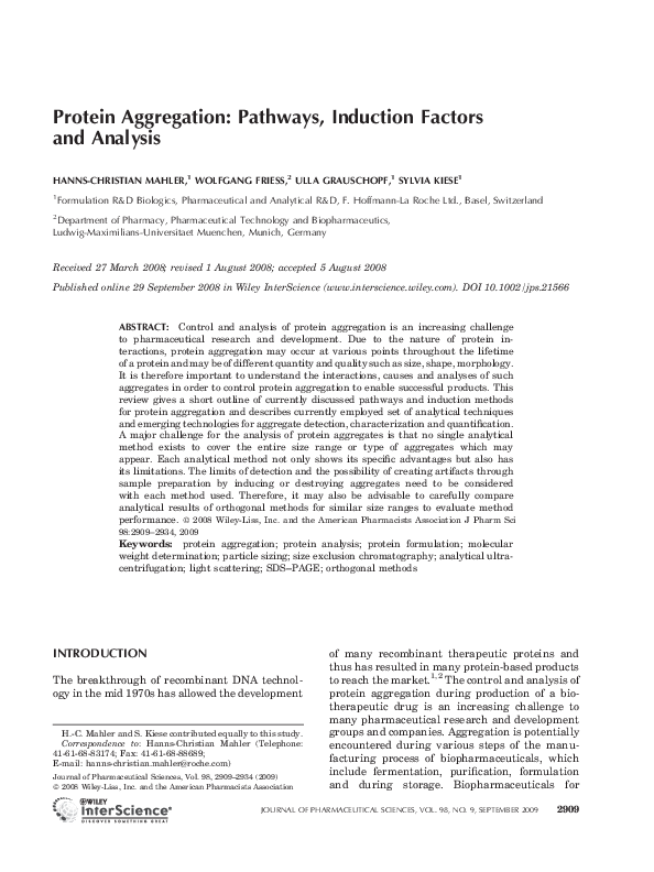 (PDF) Protein aggregation: Pathways, induction factors and analysis
