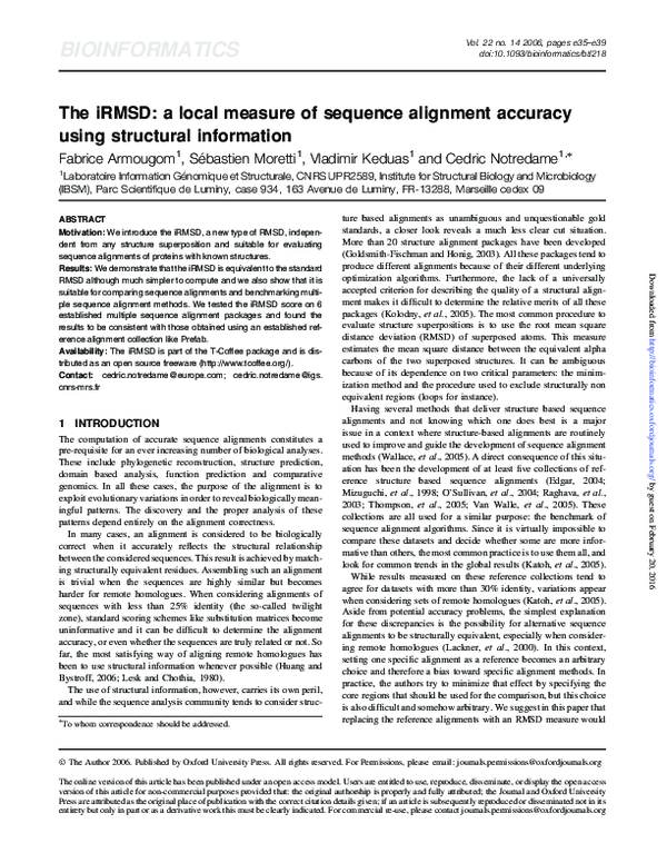(PDF) The iRMSD: a local measure of sequence alignment accuracy using ...