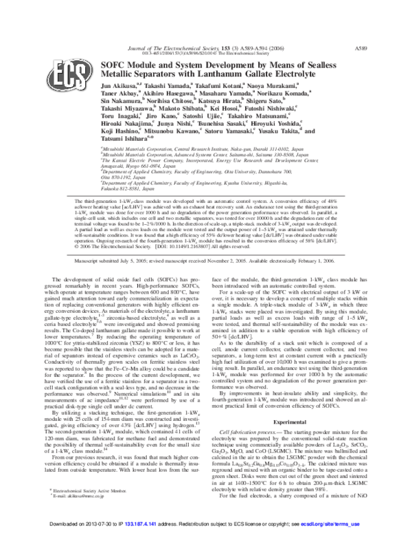 (PDF) SOFC Module and System Development by Means of Sealless Metallic Separators with Lanthanum ...