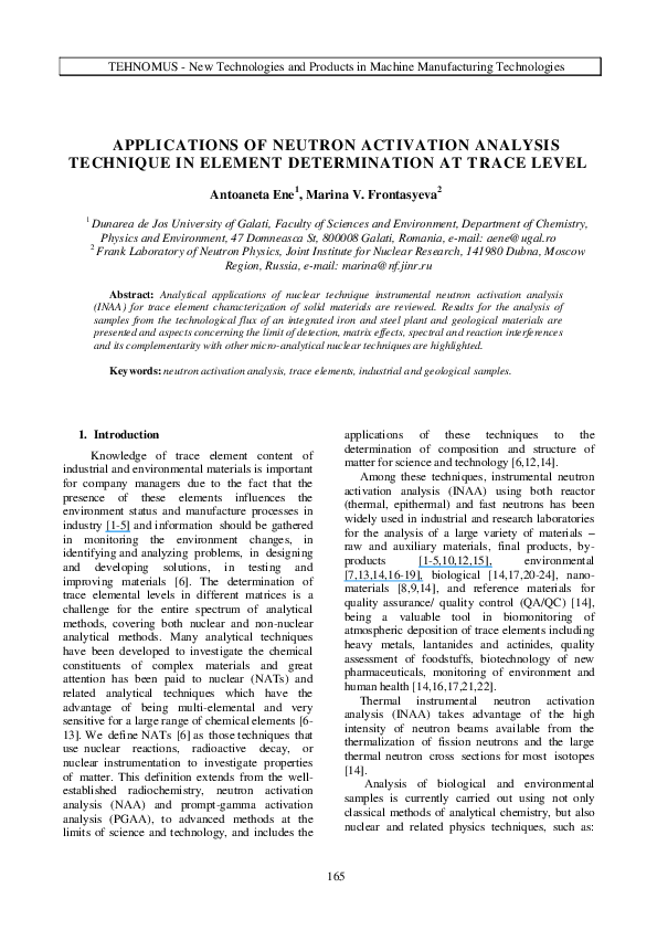 (PDF) Applications of neutron activation analysis technique in element ...