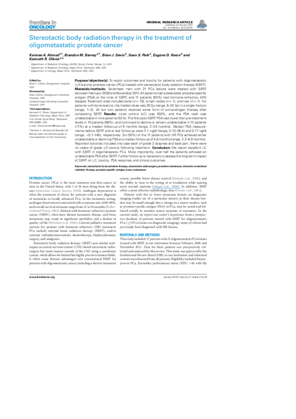 (PDF) Stereotactic Body Radiation Therapy in Treatment of Adenocarcinoma of Pancreas in Elderly ...
