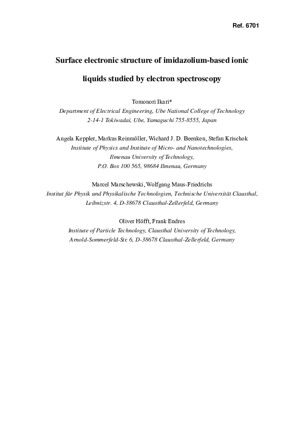 (PDF) Surface Electronic Structure of Imidazolium-Based Ionic Liquids Studied by Electron ...