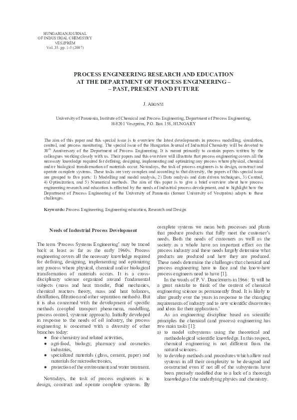 (PDF) Process Engineering Research and Education at the Department of ...