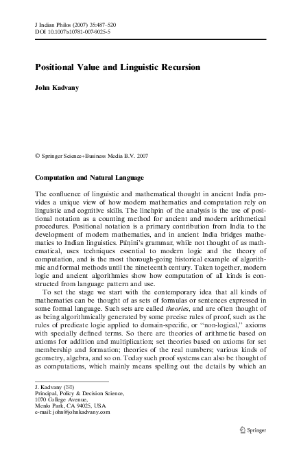 Pdf Positional Value And Linguistic Recursion
