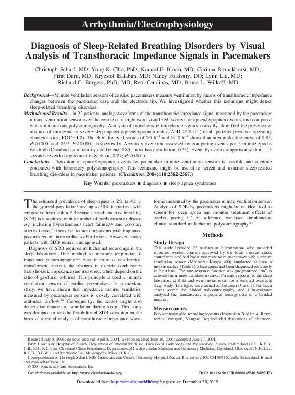 (PDF) Diagnosis of Sleep-Related Breathing Disorders by Visual Analysis of Transthoracic ...
