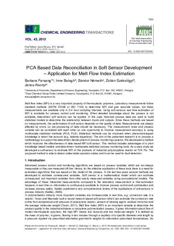 Pdf Pca Based Data Reconciliation In Soft Sensor Development Application For Melt Flow Index