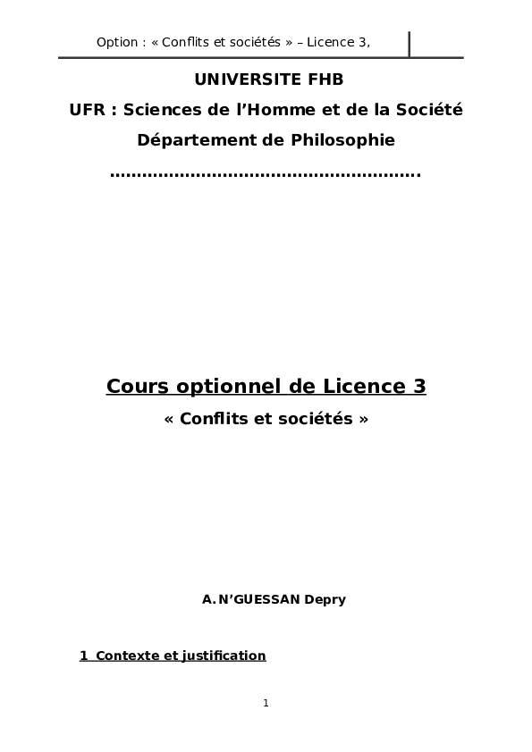 (DOC) Cours optionnel de Licence 3 « Conflits et sociétés