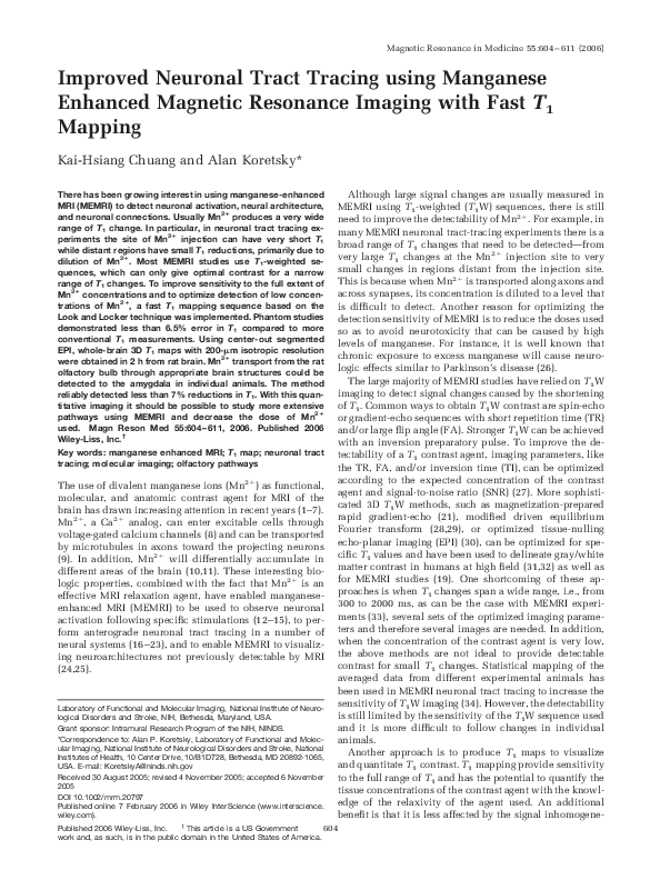 (PDF) Improved neuronal tract tracing using manganese enhanced magnetic resonance imaging with ...