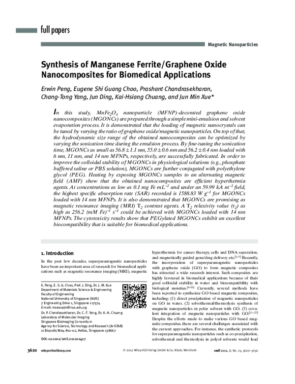 (PDF) Synthesis of Manganese Ferrite/Graphene Oxide Nanocomposites for ...