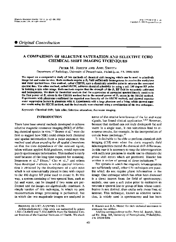 (PDF) A comparison of selective saturation and selective echo chemical ...