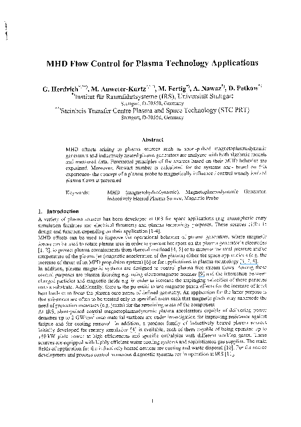 (PDF) MHD flow control for plasma technology applications