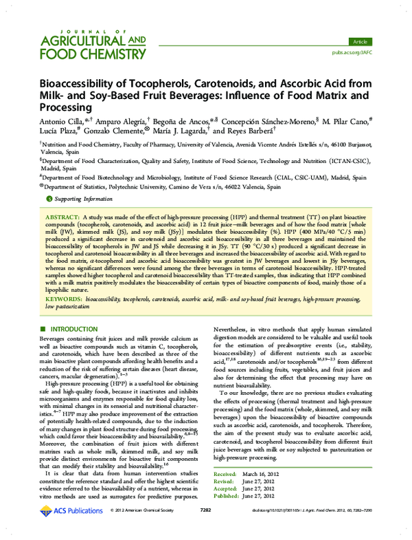 (PDF) Bioaccessibility of Tocopherols, Carotenoids, and Ascorbic Acid from Milk- and Soy-Based ...