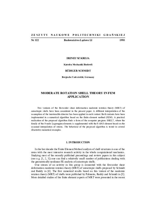 (PDF) Moderate rotation shell theory in FEM application