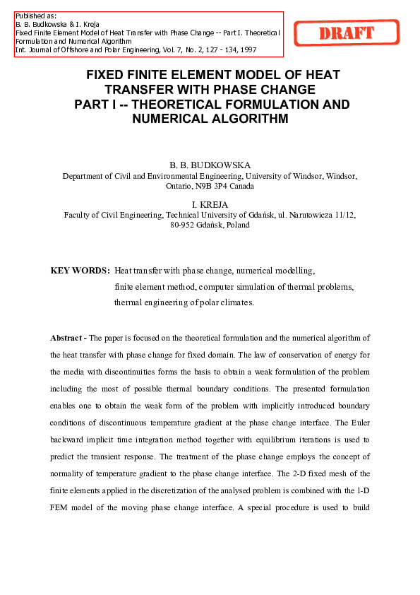 (PDF) Fixed finite element model of heat transfer with phase change- Part II: Analysis of ...