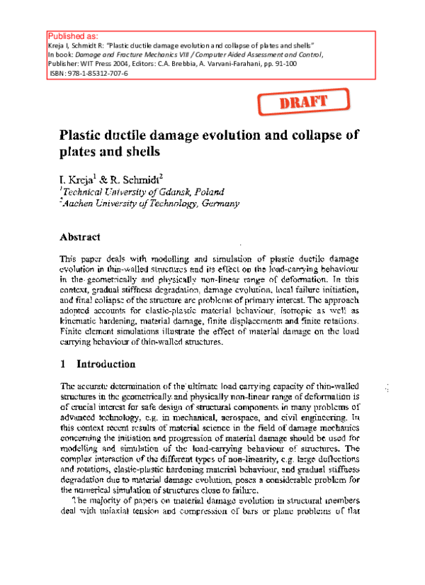 (PDF) Plastic ductile damage evolution and collapse of plates and ...