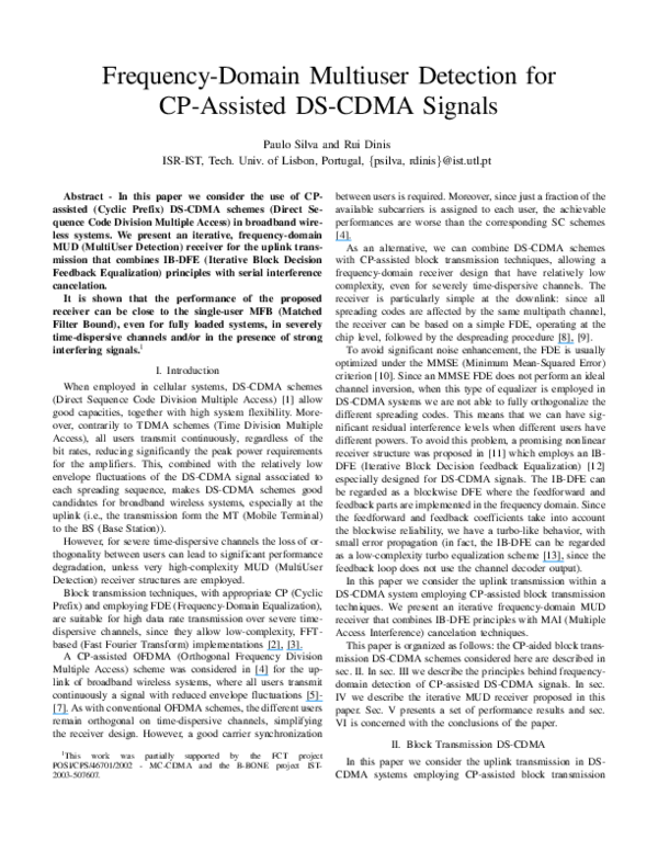 Pdf Frequency Domain Mud For Cp Assisted Ds Cdma