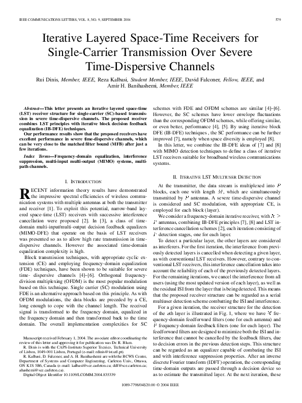 (PDF) Iterative Layered Space-Time Receivers for Single-Carrier ...