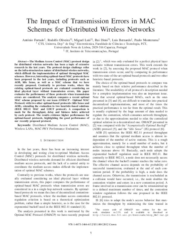 (PDF) The impact of transmission errors in MAC schemes for distributed ...