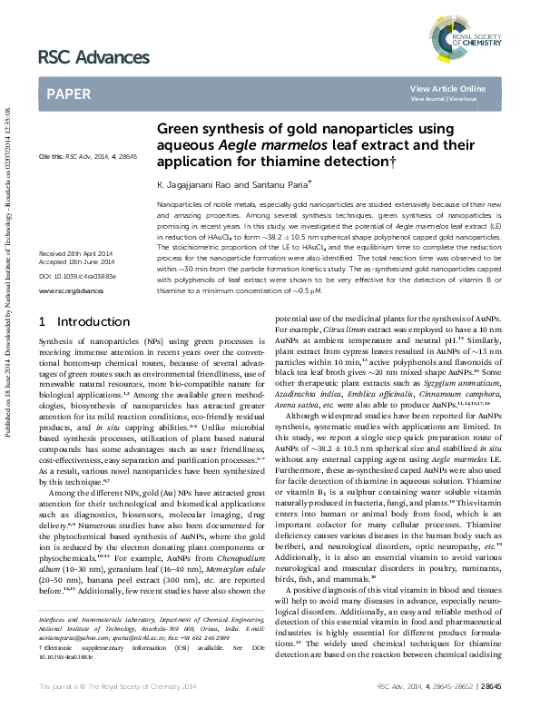 Pdf Green Synthesis Of Gold Nanoparticles Using Aqueous Aegle Marmelos Leaf Extract And Their