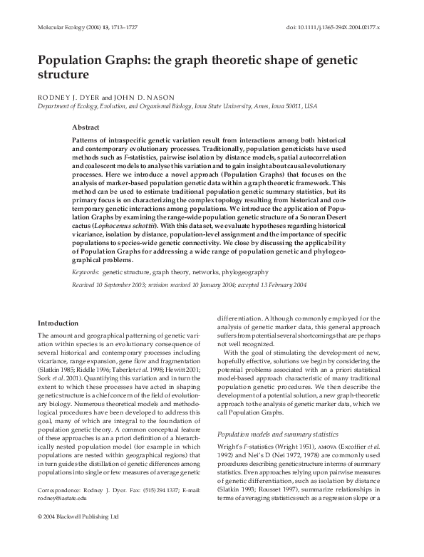 (PDF) Population Graphs: the graph theoretic shape of genetic structure