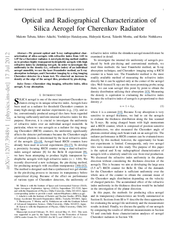 (PDF) Optical and Radiographical Characterization of Silica Aerogel for ...