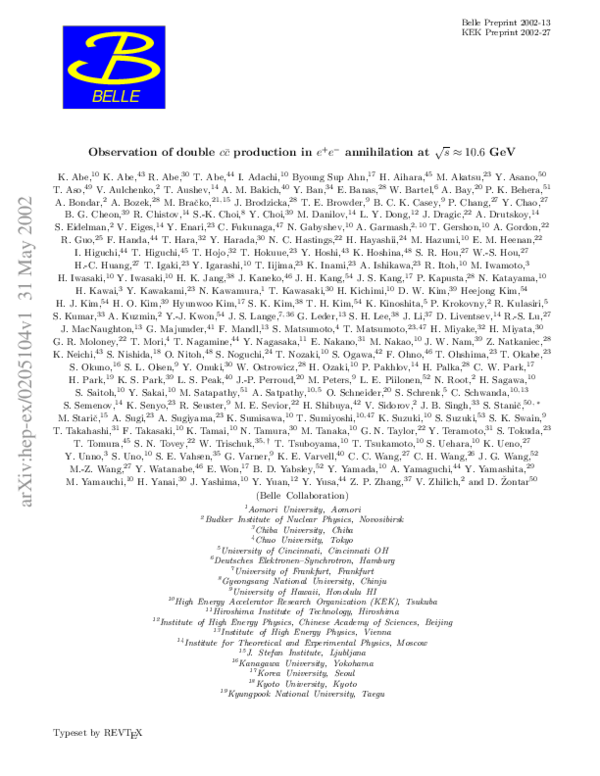 (PDF) Observation of Double cc ¯ Production in e+e- Annihilation at s≈ ...