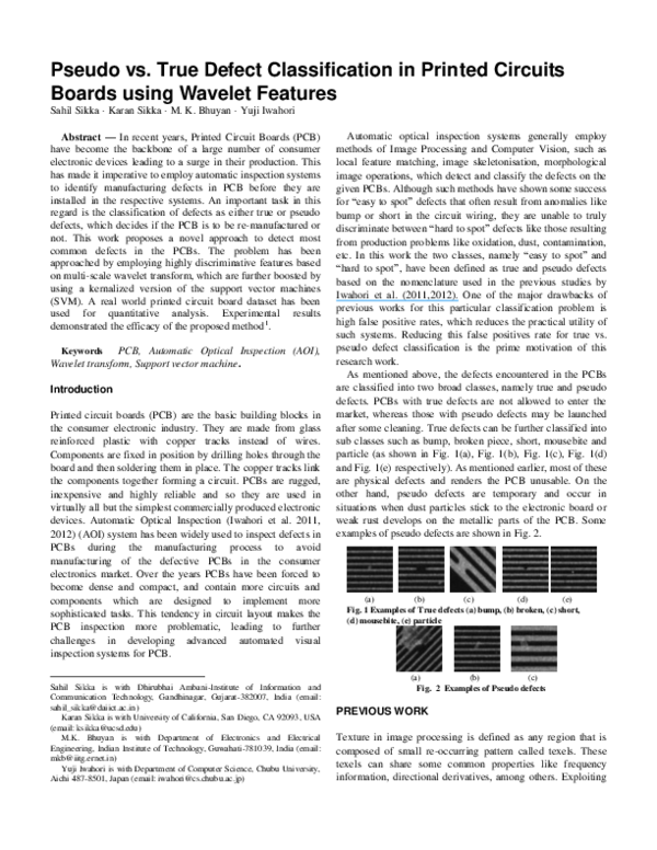 (PDF) Pseudo vs. True Defect Classification in Printed Circuits Boards using Wavelet Features