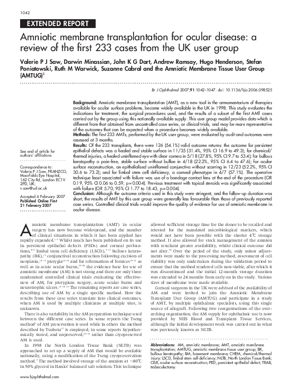 (PDF) Amniotic membrane transplantation for ocular surface reconstruction