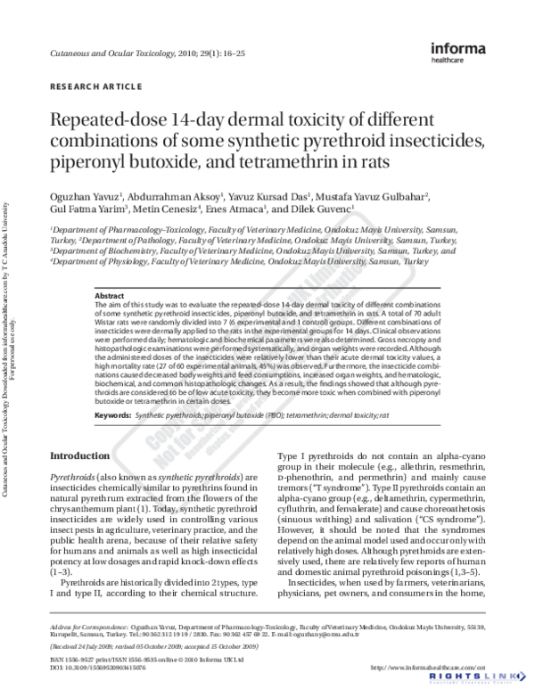 (PDF) Repeated-dose 14-day dermal toxicity of different combinations of some synthetic ...