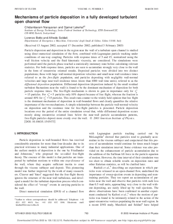 (PDF) Mechanisms of particle deposition in a fully developed turbulent open channel flow