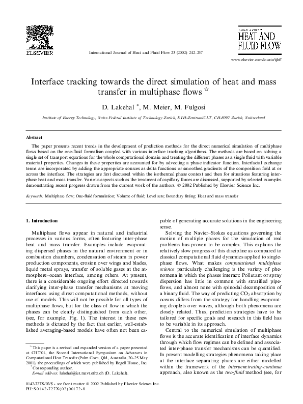 (PDF) Interface tracking towards the direct simulation of heat and mass transfer in multiphase flows